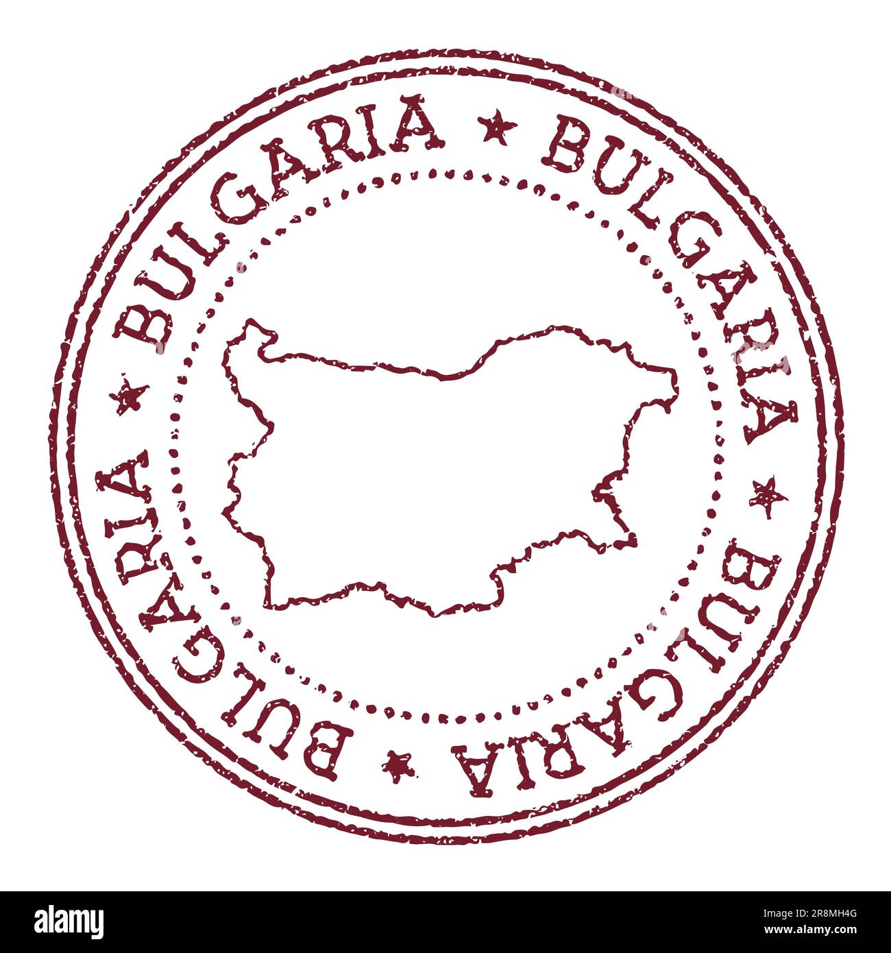 Bulgaria round rubber stamp with country map. Vintage red passport ...