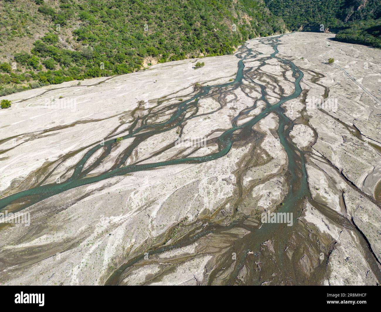 Close up aerial view of the Rio Sacambaya landscape with a huge ...