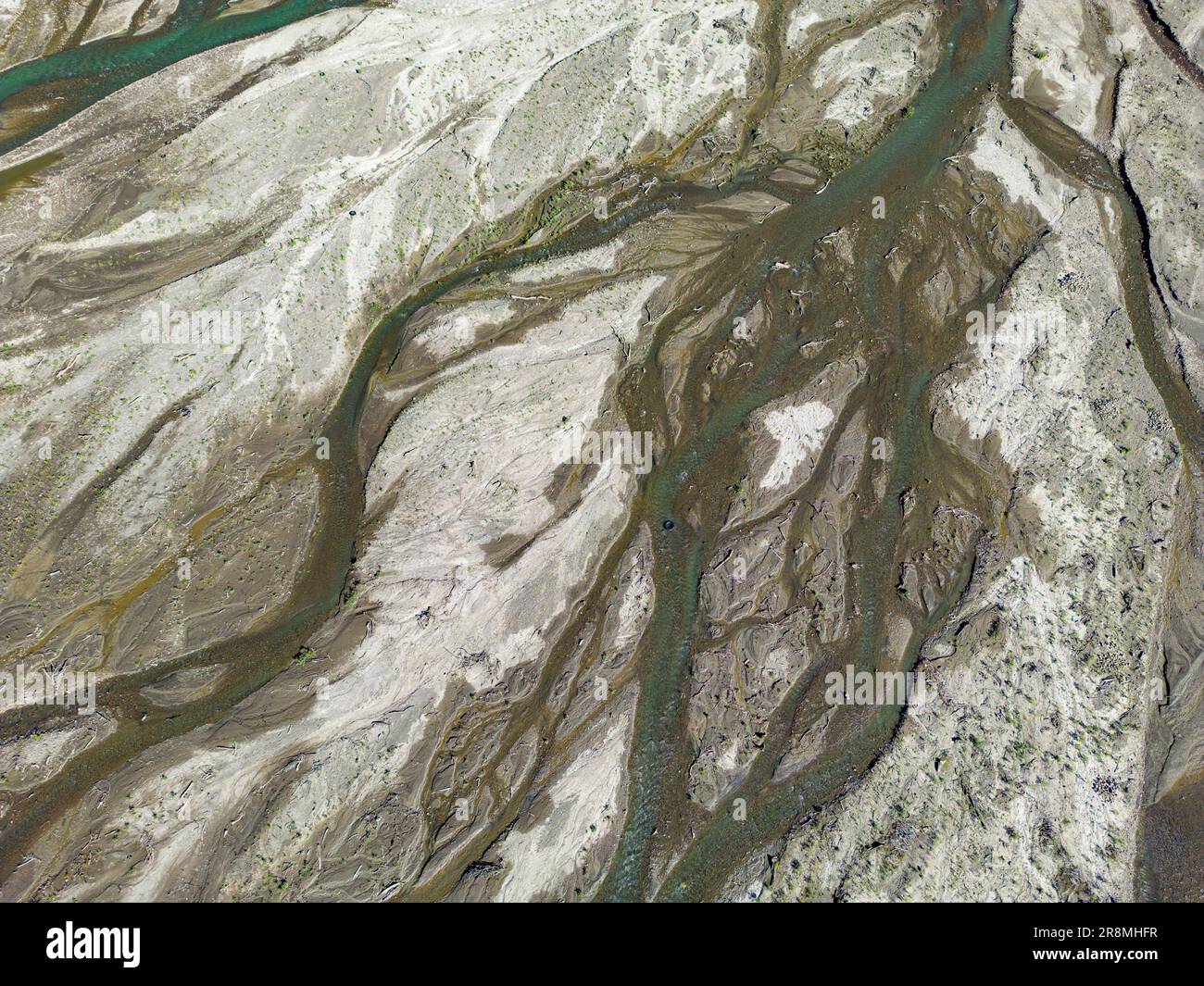 Close up aerial view of the Rio Sacambaya landscape with a huge ...