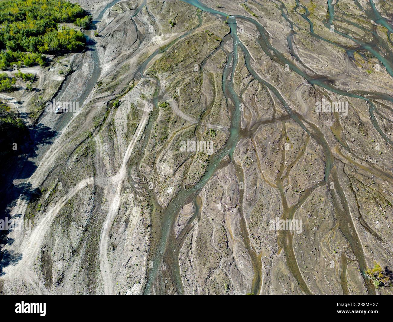 Close up aerial view of the Rio Sacambaya landscape with a huge ...