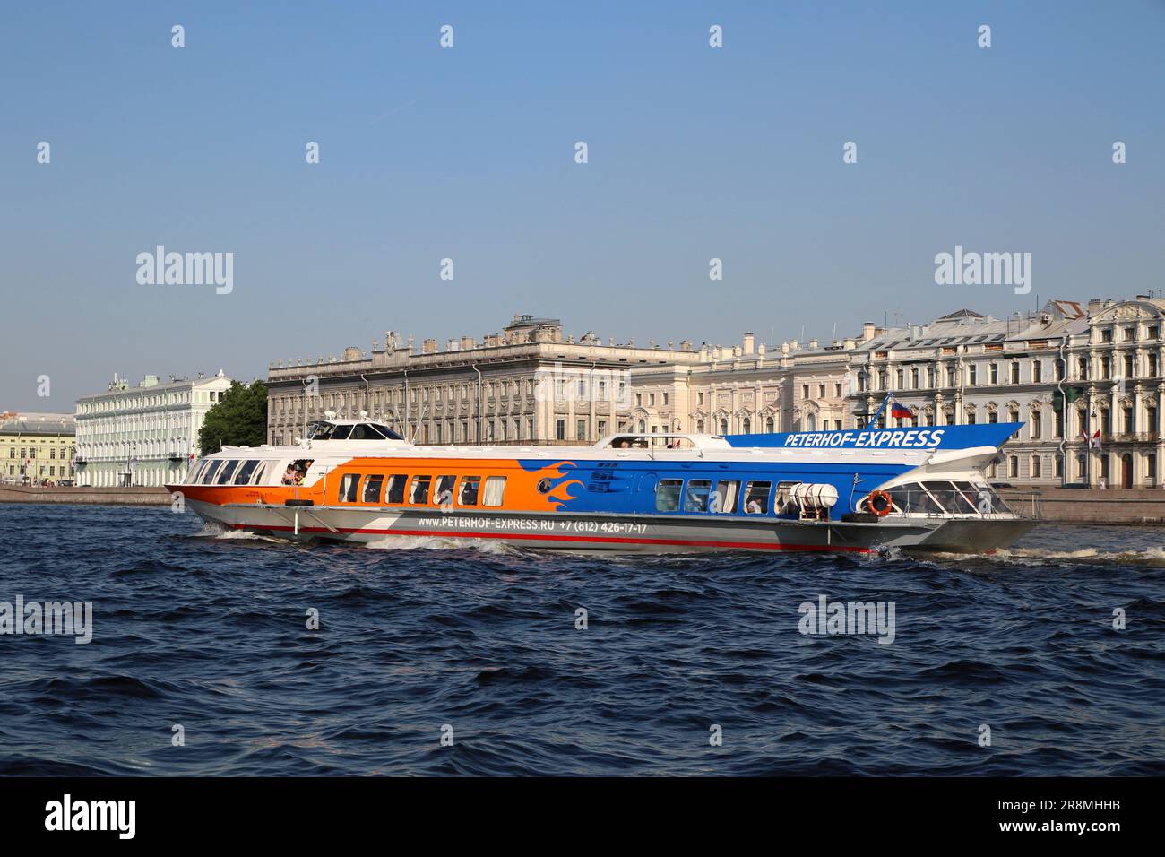 The Meteor ship delivers residents and tourists along the Neva River ...