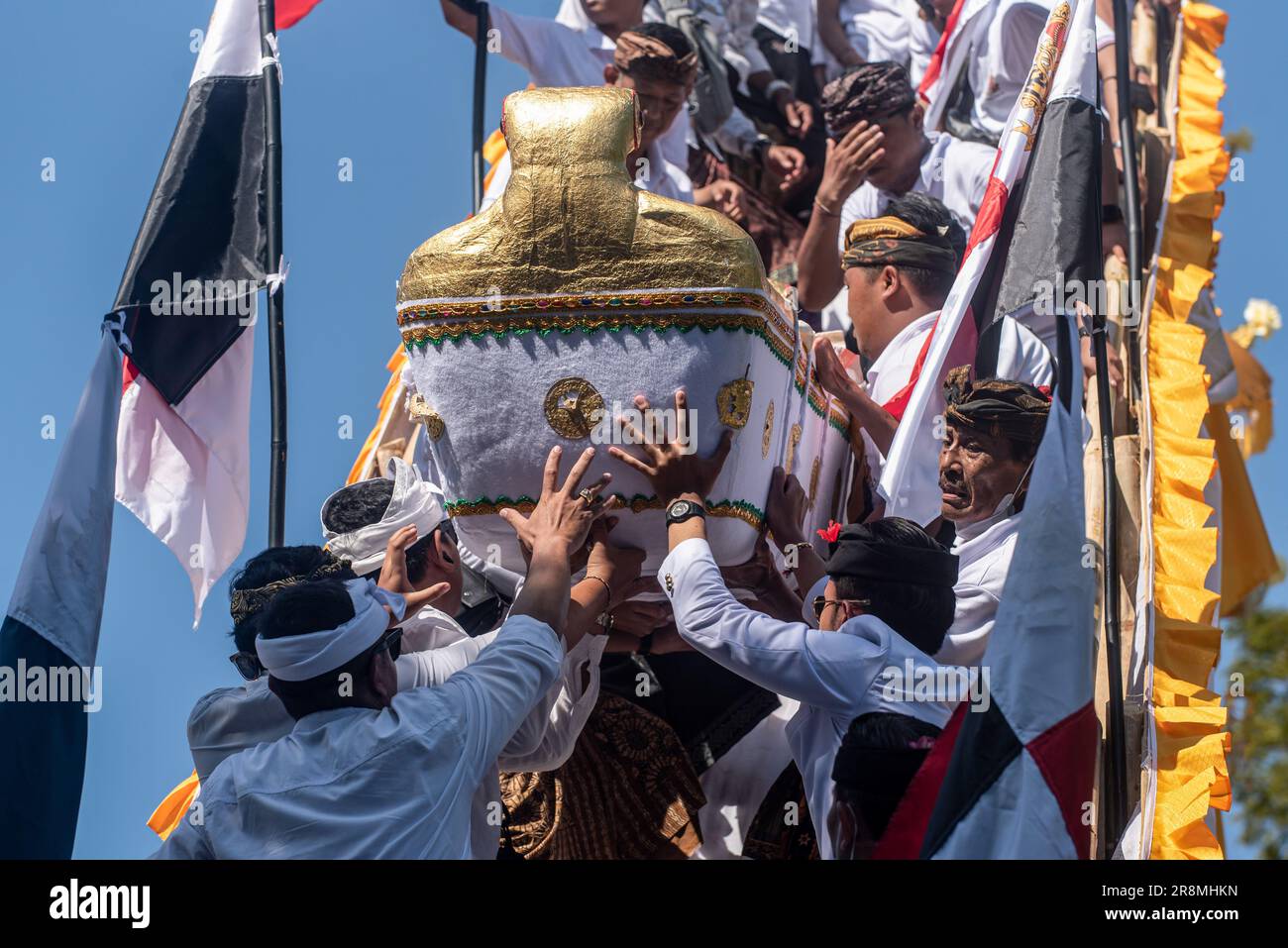 Family and relatives carry the coffin of the King during the service ...