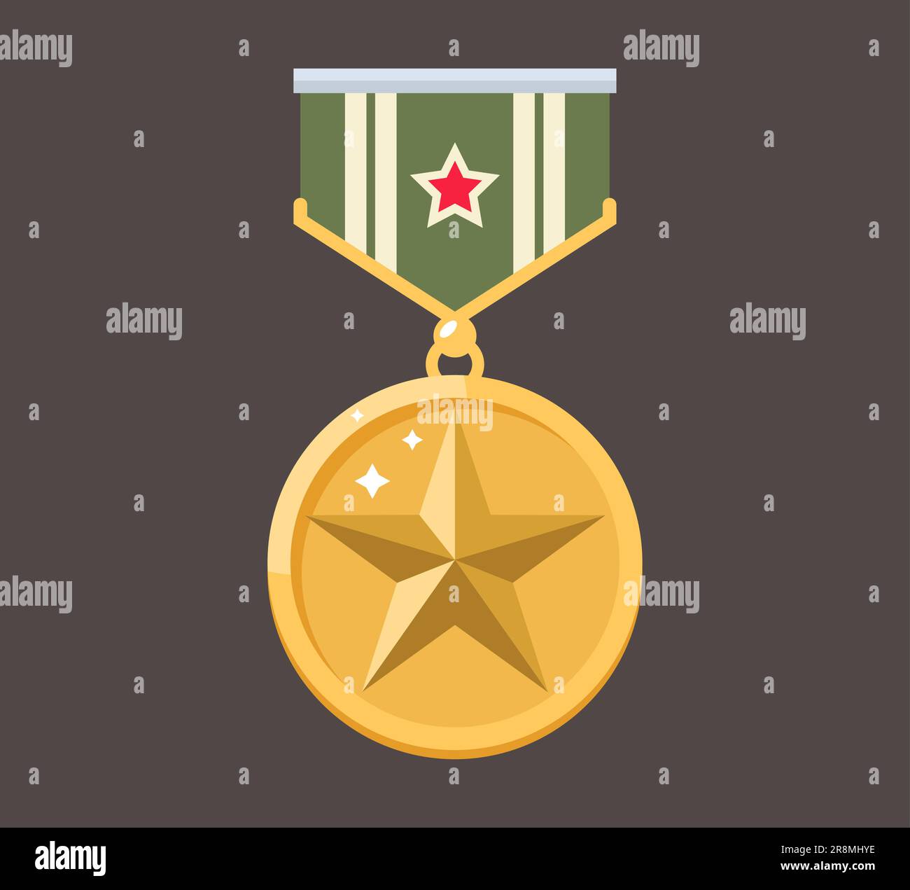 military gold medal with a star. flat vector illustration Stock Vector ...