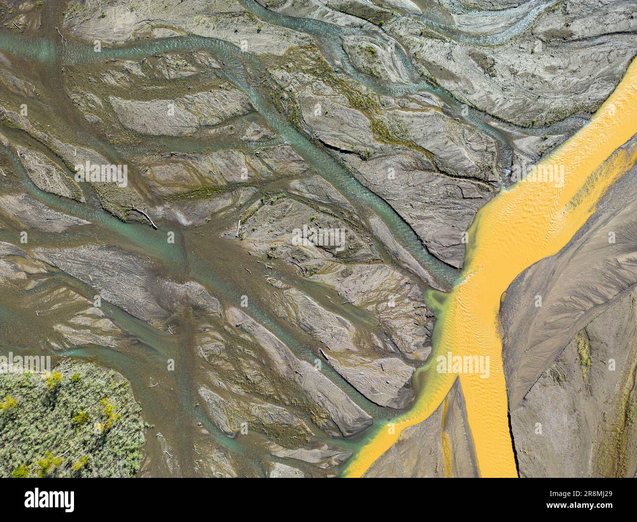 Close up aerial view of the Rio Sacambaya landscape with a huge ...