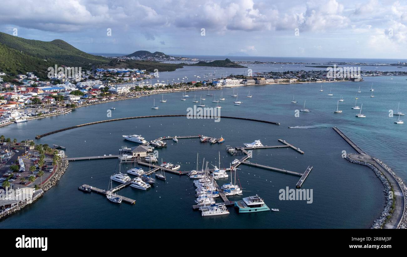 An aerial shot of Marina Fort Louis, St Martin Stock Photo - Alamy