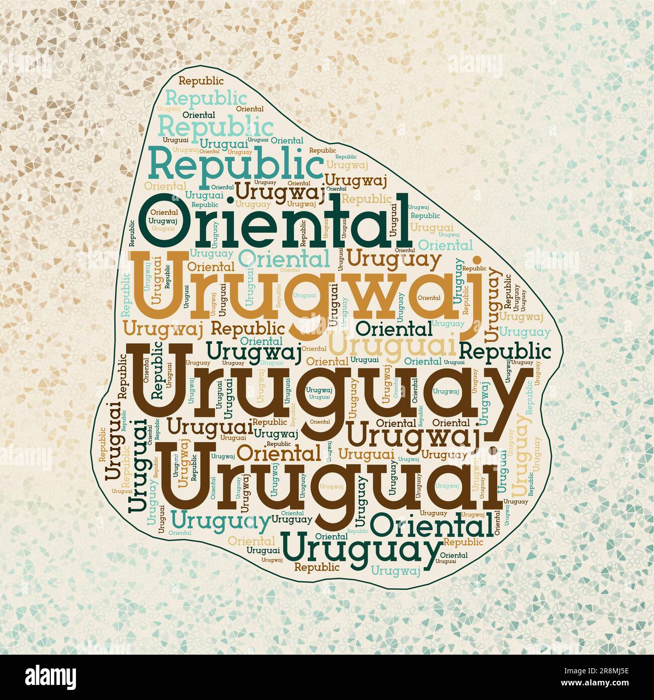 Uruguay shape with country names word cloud in multiple languages ...