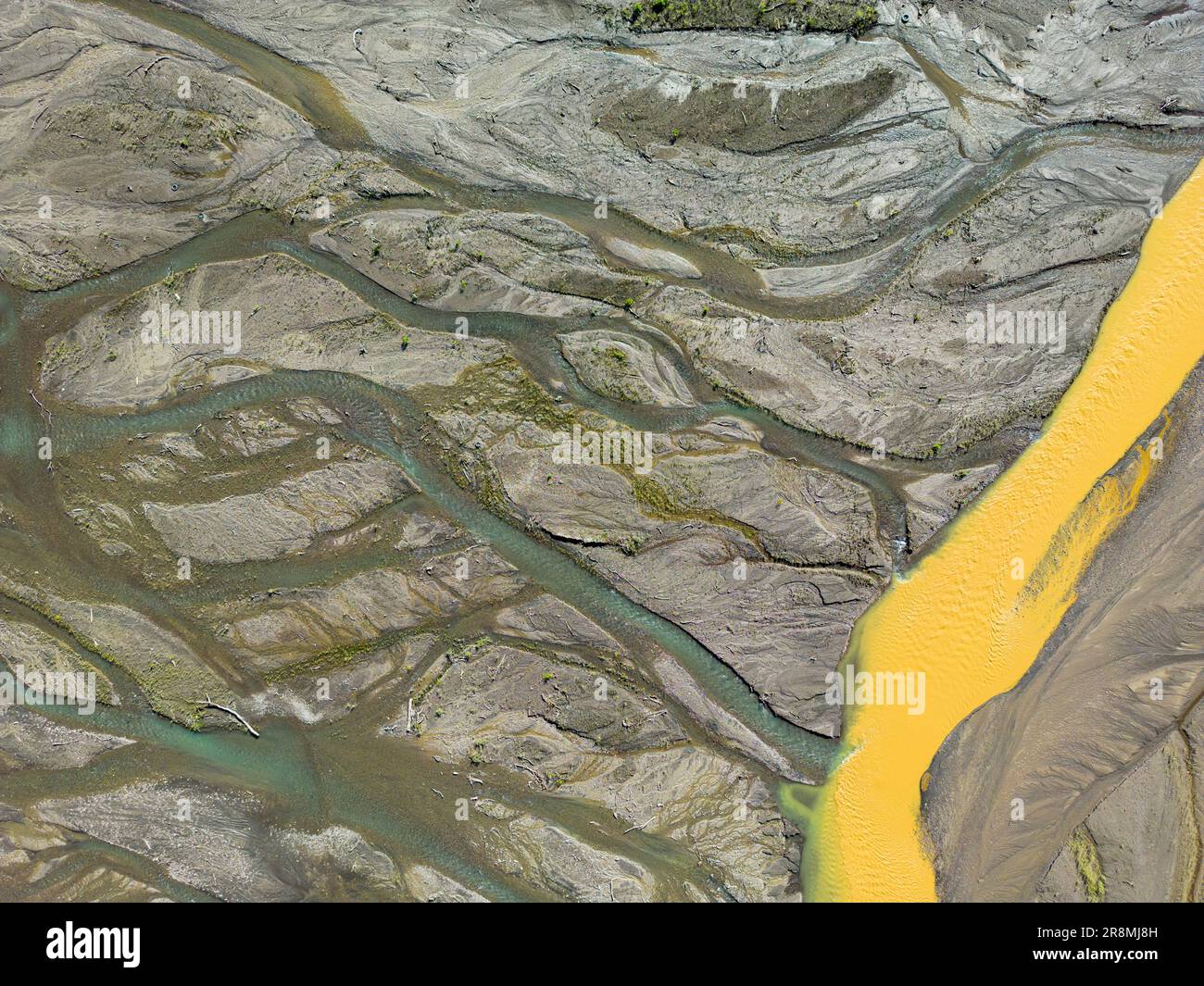Close up aerial view of the Rio Sacambaya landscape with a huge ...