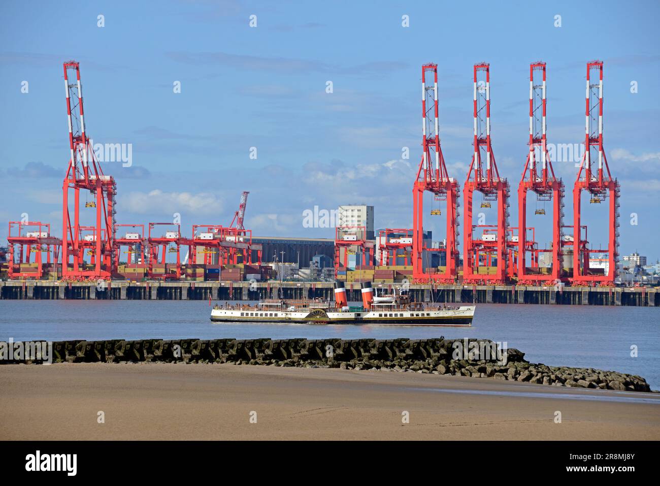 Paddle steamer WAVERLEY passing the Seaforth Container terminal in the ...