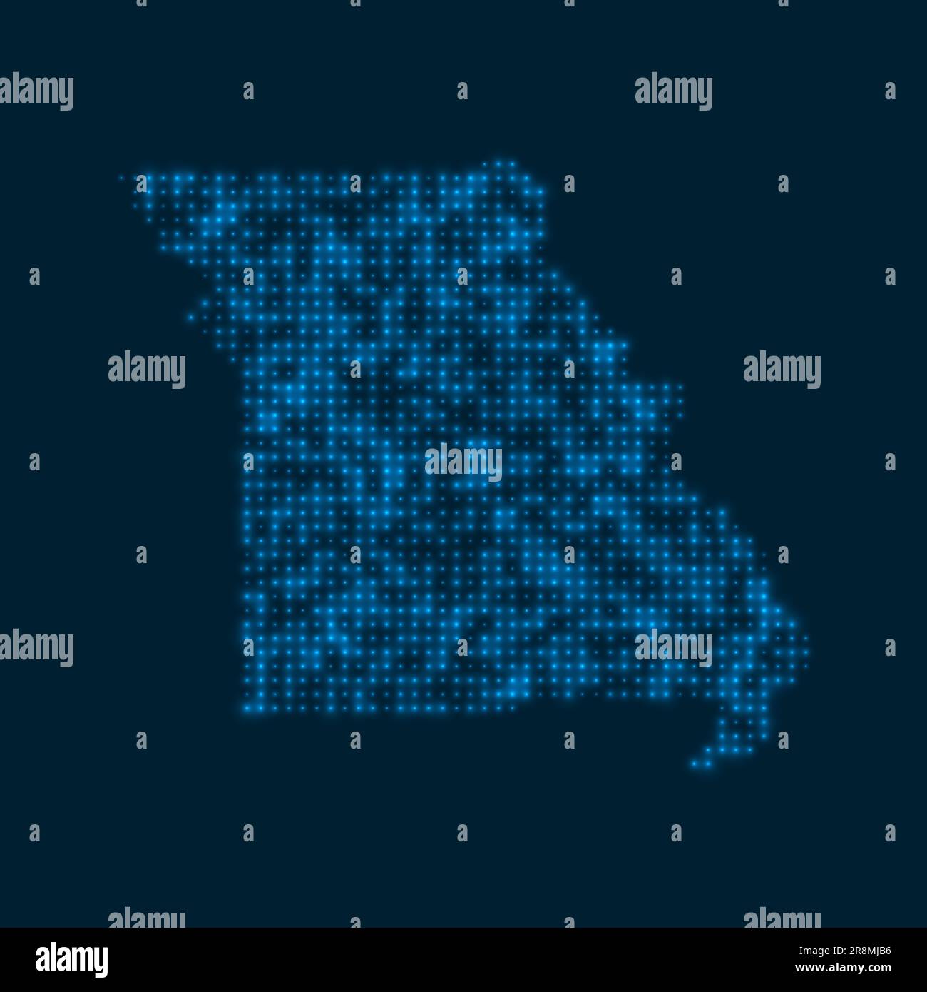 Missouri dotted glowing map. Shape of the US state with blue bright ...