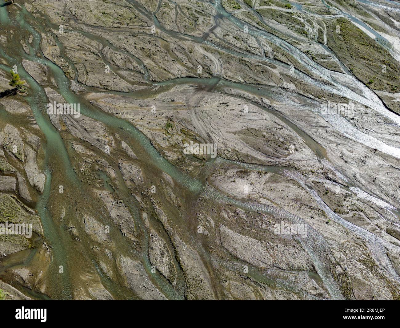 Close up aerial view of the Rio Sacambaya landscape with a huge ...
