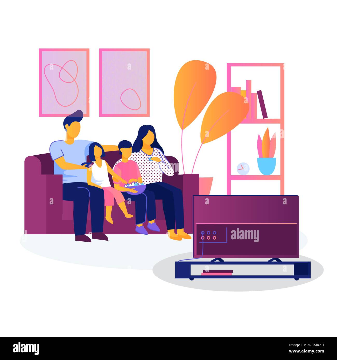 Parent couple, boy and girl watching TV Stock Vector Image & Art - Alamy