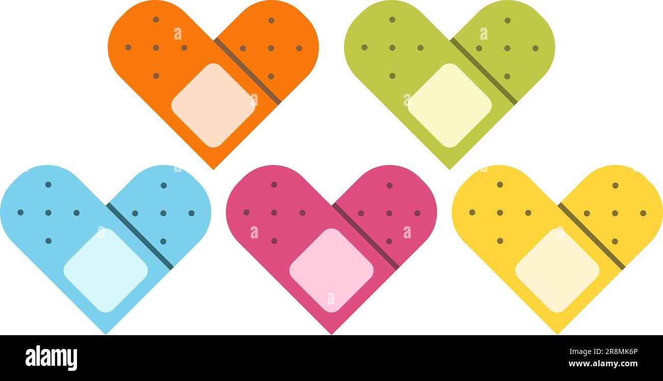 Flat cute set of band aids illustrations with hearts. Medical bandage ...