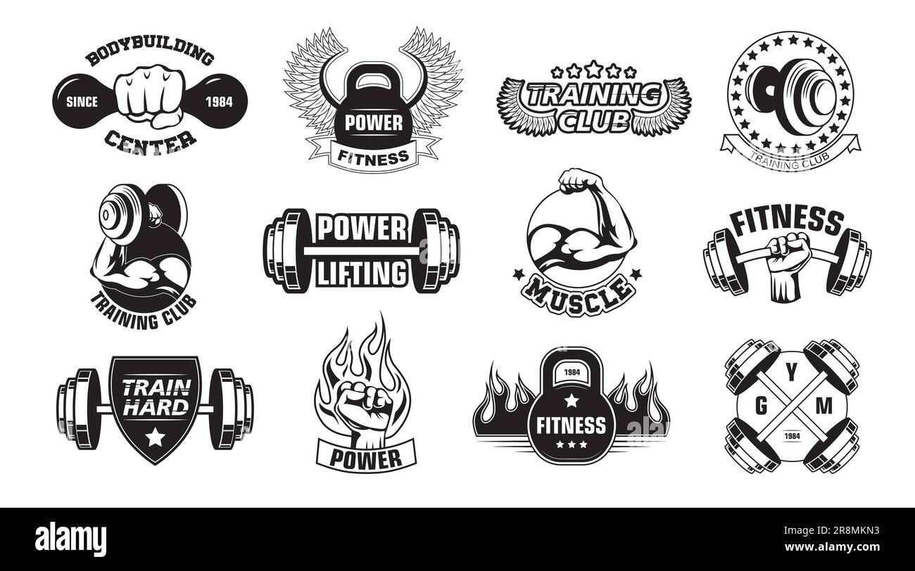 Gym retro logos set Stock Vector Image & Art - Alamy