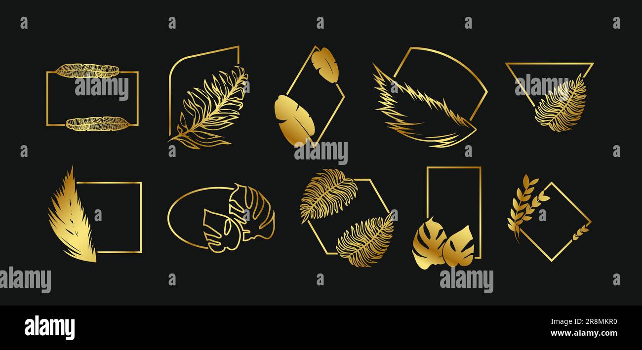 Golden abstract frames with leaves set Stock Vector Image & Art - Alamy