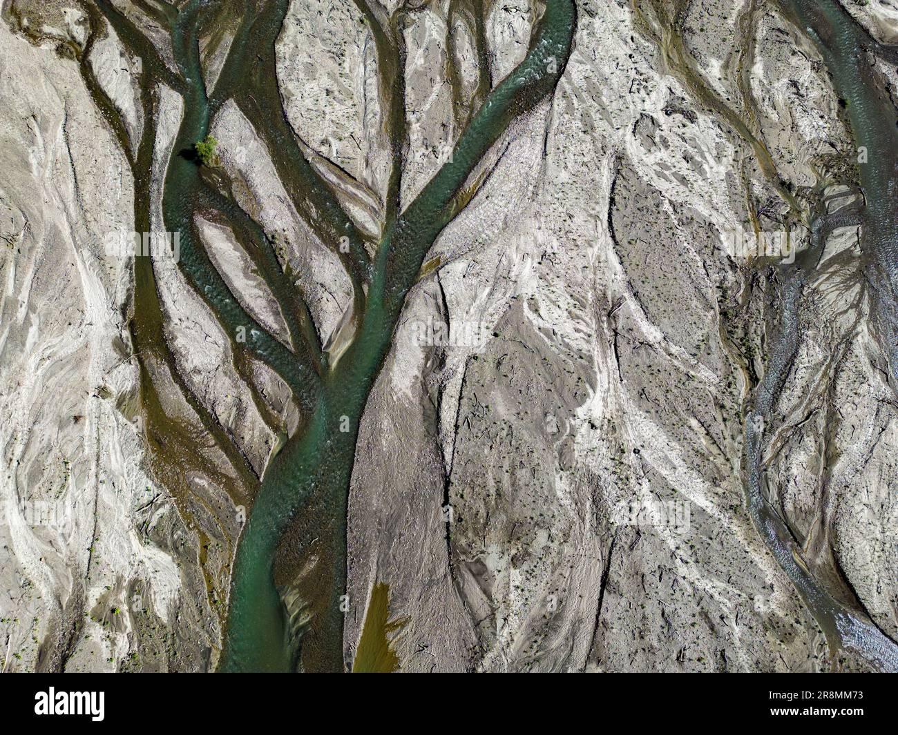 Close up aerial view of the Rio Sacambaya landscape with a huge ...