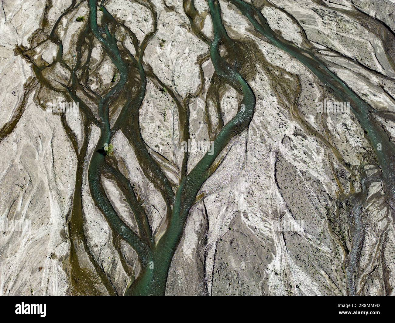 Close up aerial view of the Rio Sacambaya landscape with a huge ...