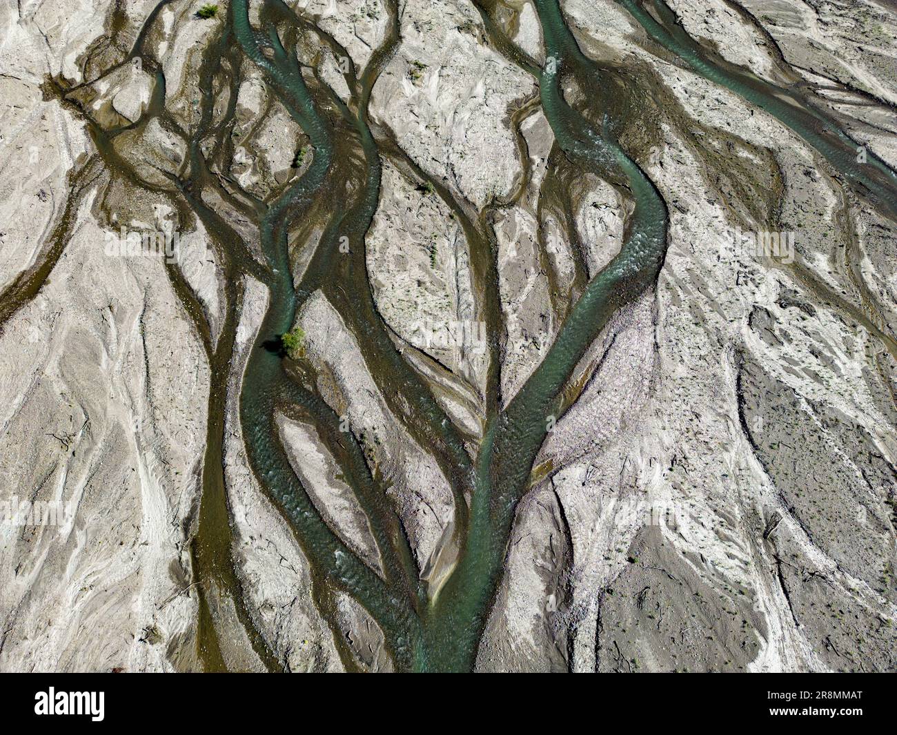 Close up aerial view of the Rio Sacambaya landscape with a huge ...