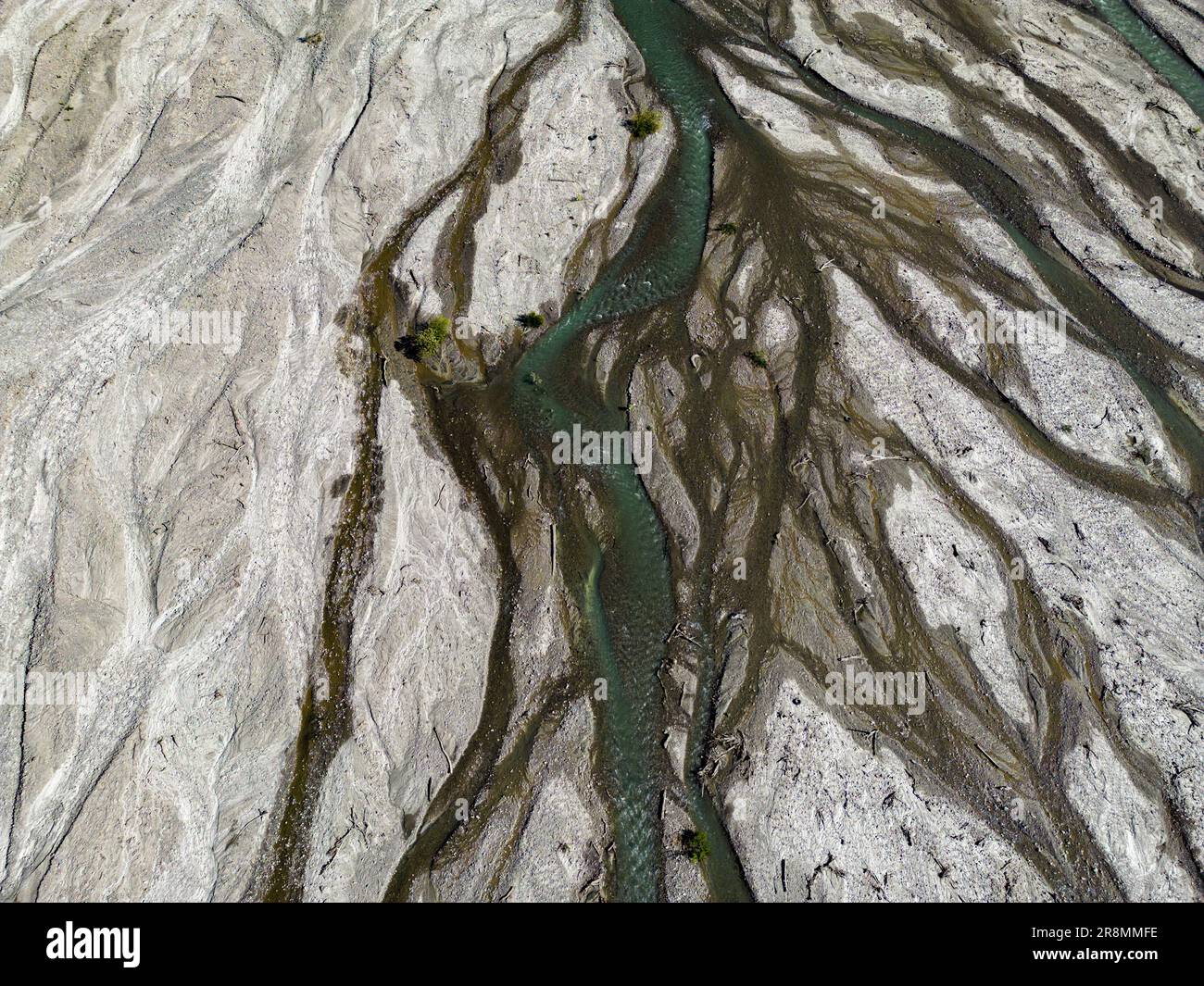 Close up aerial view of the Rio Sacambaya landscape with a huge ...