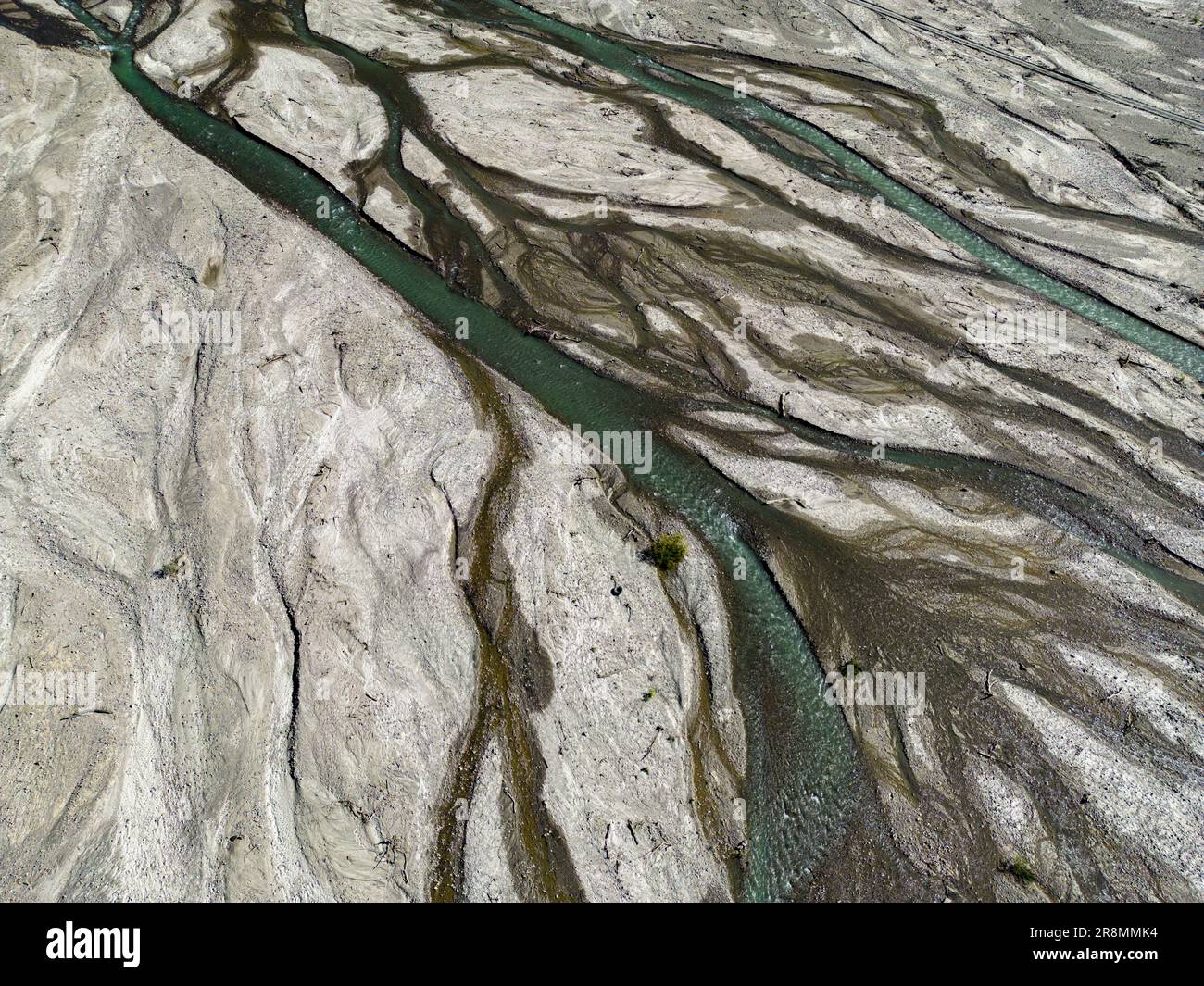 Close up aerial view of the Rio Sacambaya landscape with a huge ...