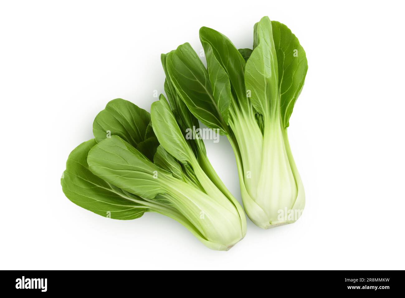 Fresh pak choi cabbage isolated on white background. Top view. Flat lay ...