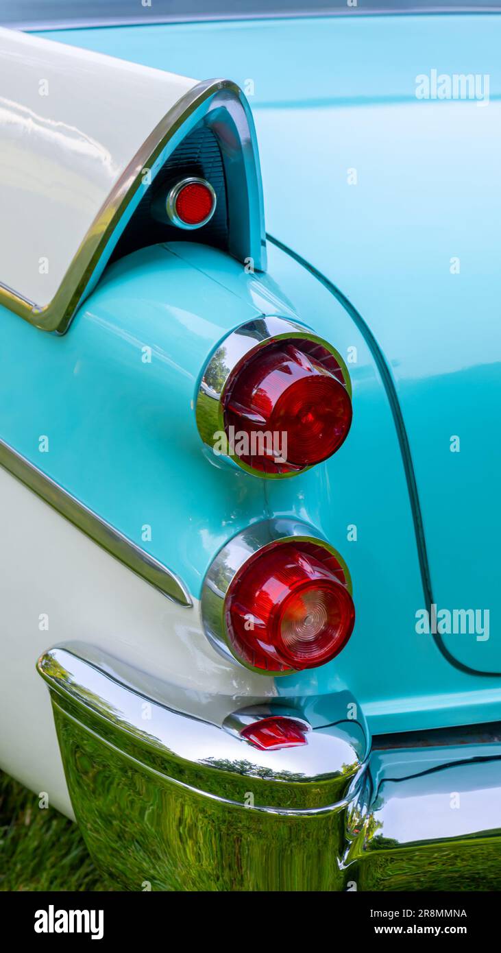 GROSSE POINTE SHORES, MI/USA - JUNE 18, 2023: Close-up of a 1957 Dodge ...