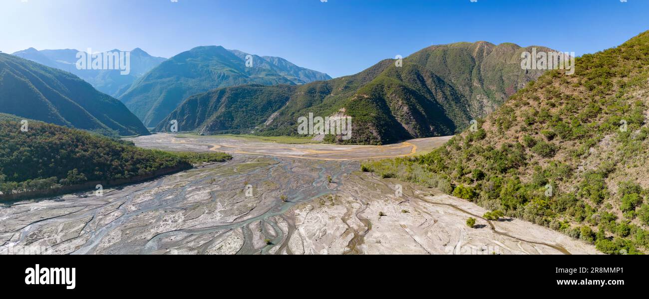 Aerial view of the remote Rio Sacambaya landscape with a huge riverbed ...