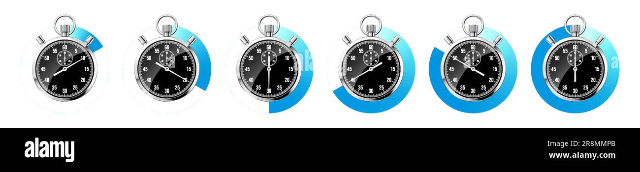 Realistic classic stopwatch. Shiny metal chronometer, black time ...