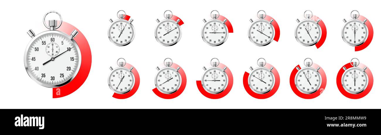 Realistic classic stopwatch. Shiny metal chronometer, time counter with ...