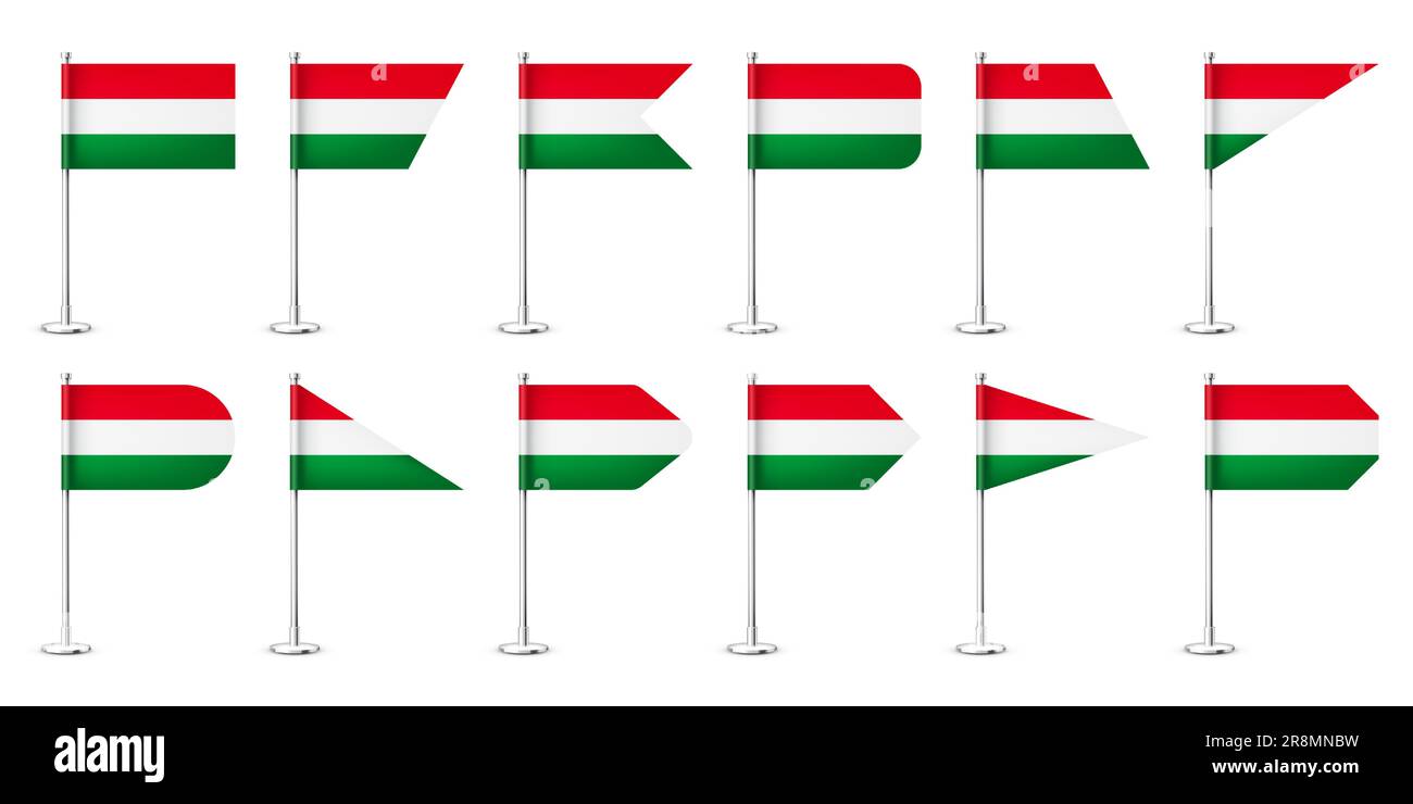 Realistic various Hungarian table flags on a chrome steel pole ...