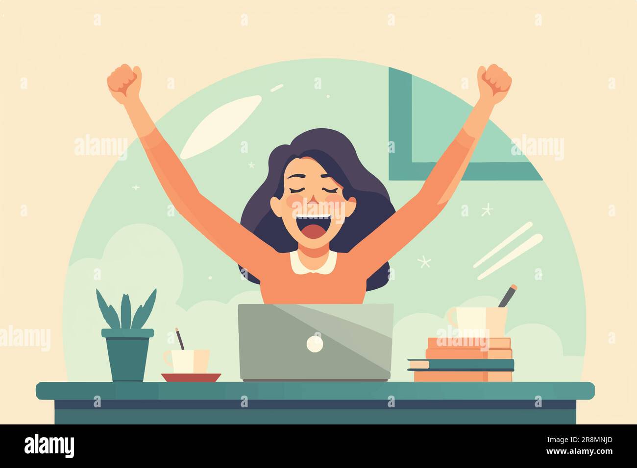 cartoon vector illustration of Task Accomplished, Happy woman ...