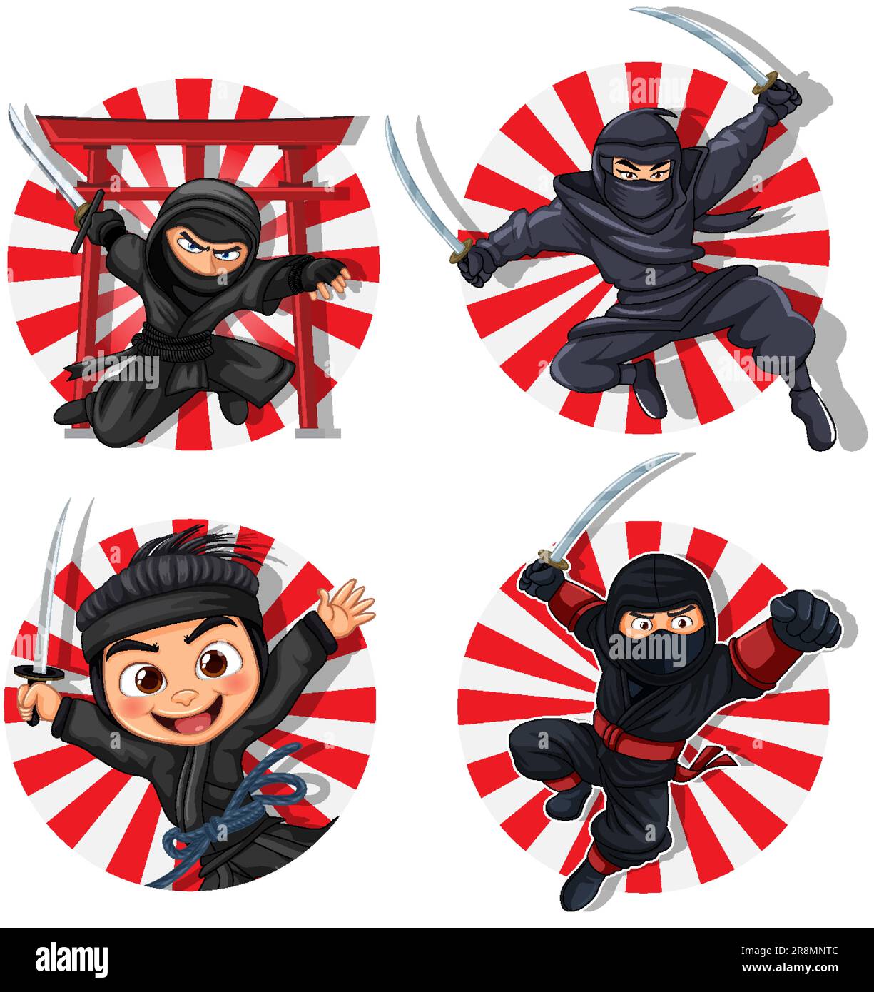 Ninja with red rays in japanese style illustration Stock Vector Image ...