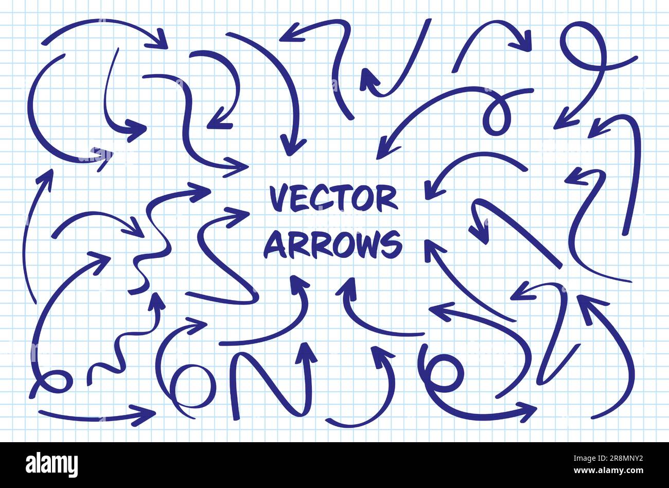Hand drawn arrows on checkered paper sheet. School notebook for drawing ...