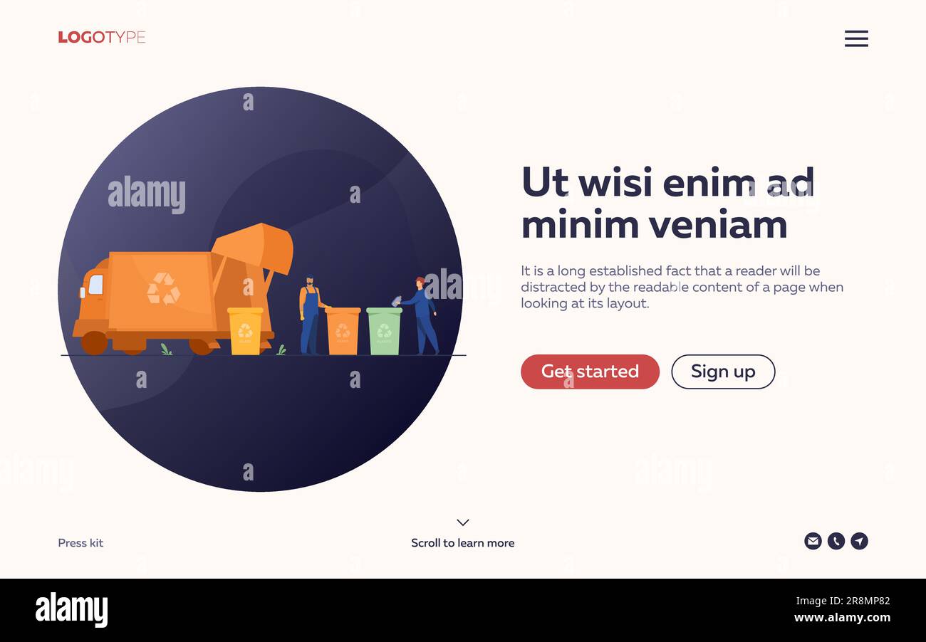 Garbage collector cleaning waste bin flat vector illustration Stock ...