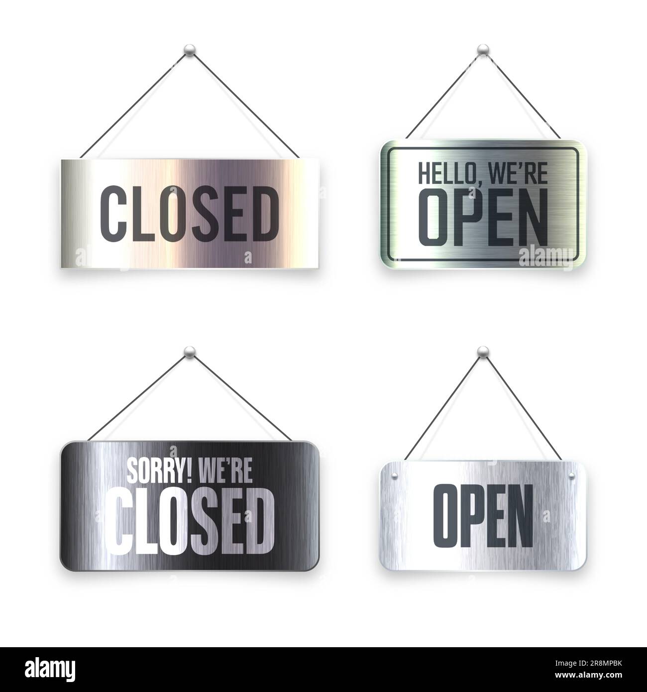 Brushed metal Open and Closed hanging signboards. Vintage door sign for ...