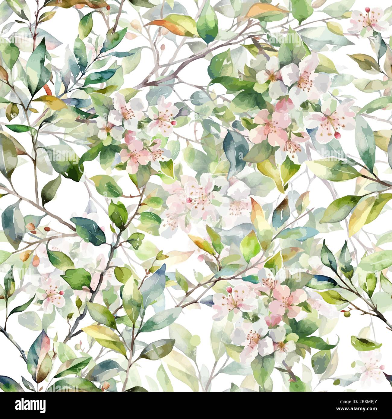 Romantic Elegance seamless flowers pattern with Watercolor cherry ...