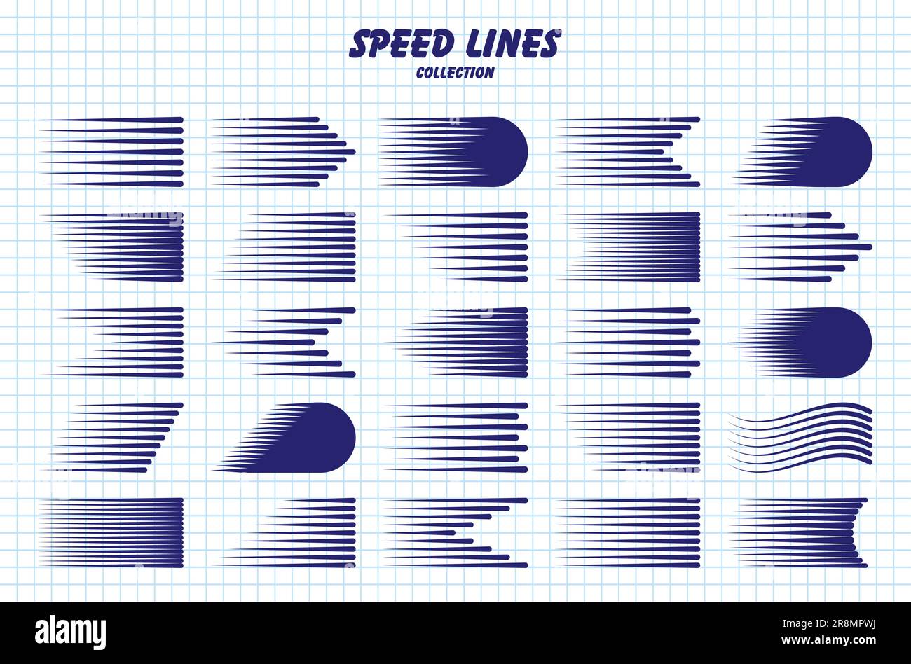 Hand drawn cartoon speed lines with round corners on checkered paper ...