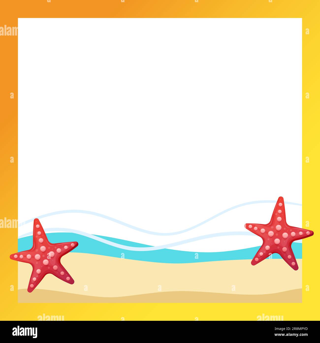 Summer template frame decorated with water sea, sand, starfish. Vector ...