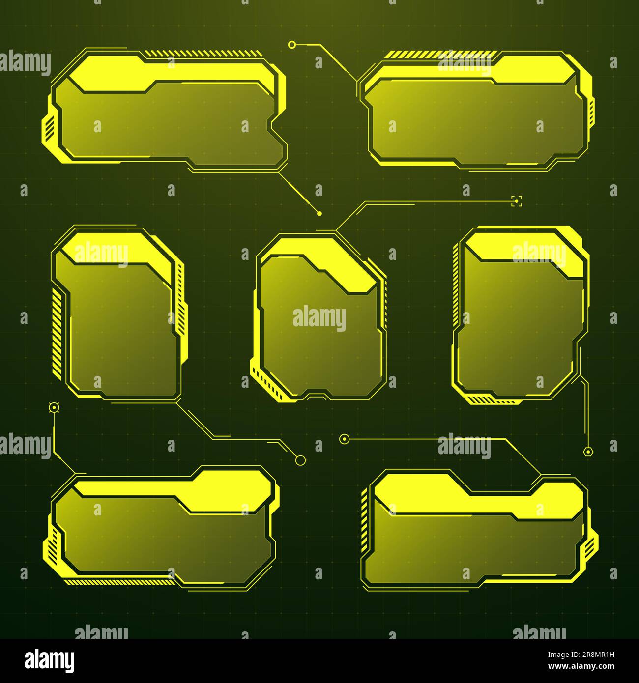 Yellow futuristic HUD, UI elements. Sci-fi user interface text boxes ...