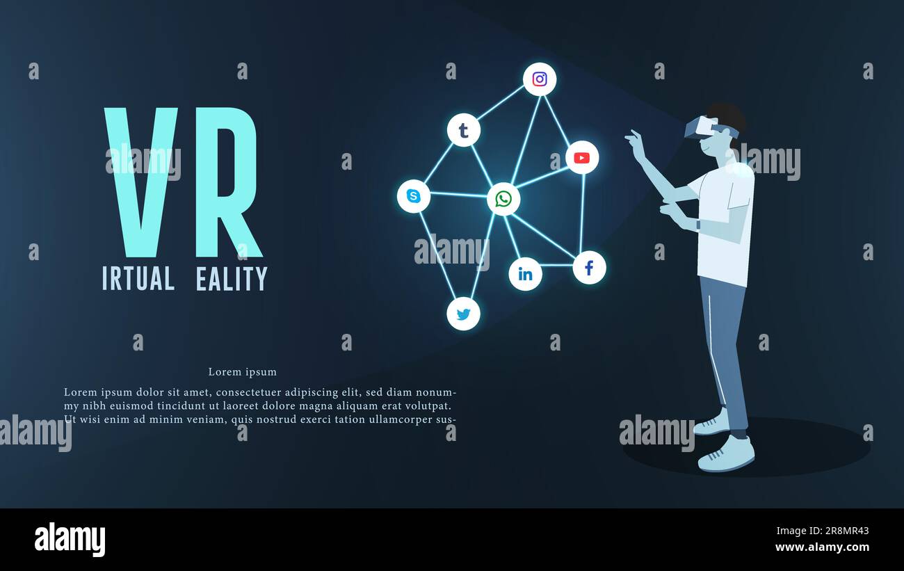 A man wearing a virtual reality headset. Abstract VR world concept ...
