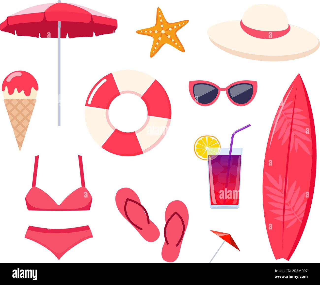 Summer beach elements, set. Summer colorful objects collection for ...
