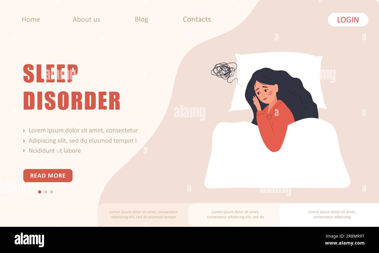Sleep disorder landing page template. Tired woman suffer from insomnia ...