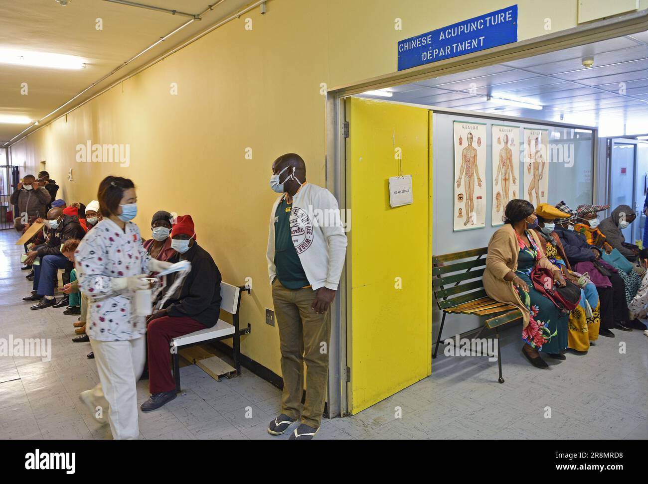 Windhoek, Namibia. 21st June, 2023. Patients wait outside the treatment ...