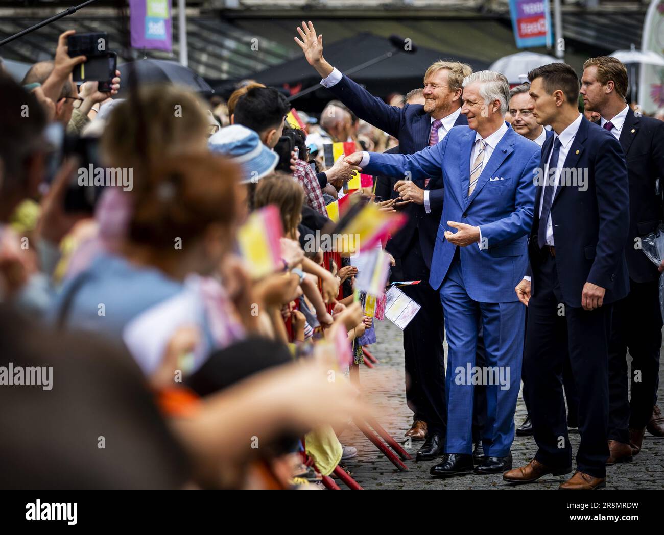 ANTWERP - 22/06/2023, King Willem-Alexander and the Belgian King Philippe greet the public on ...