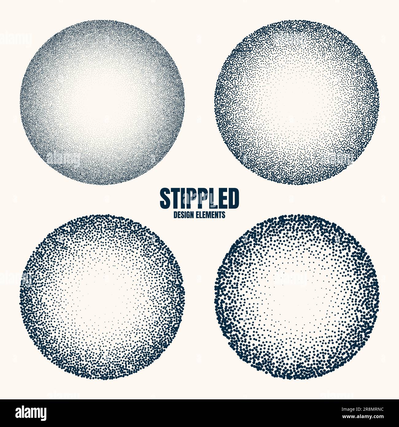 Round shaped dotted objects, vintage stipple elements. Fading gradient ...