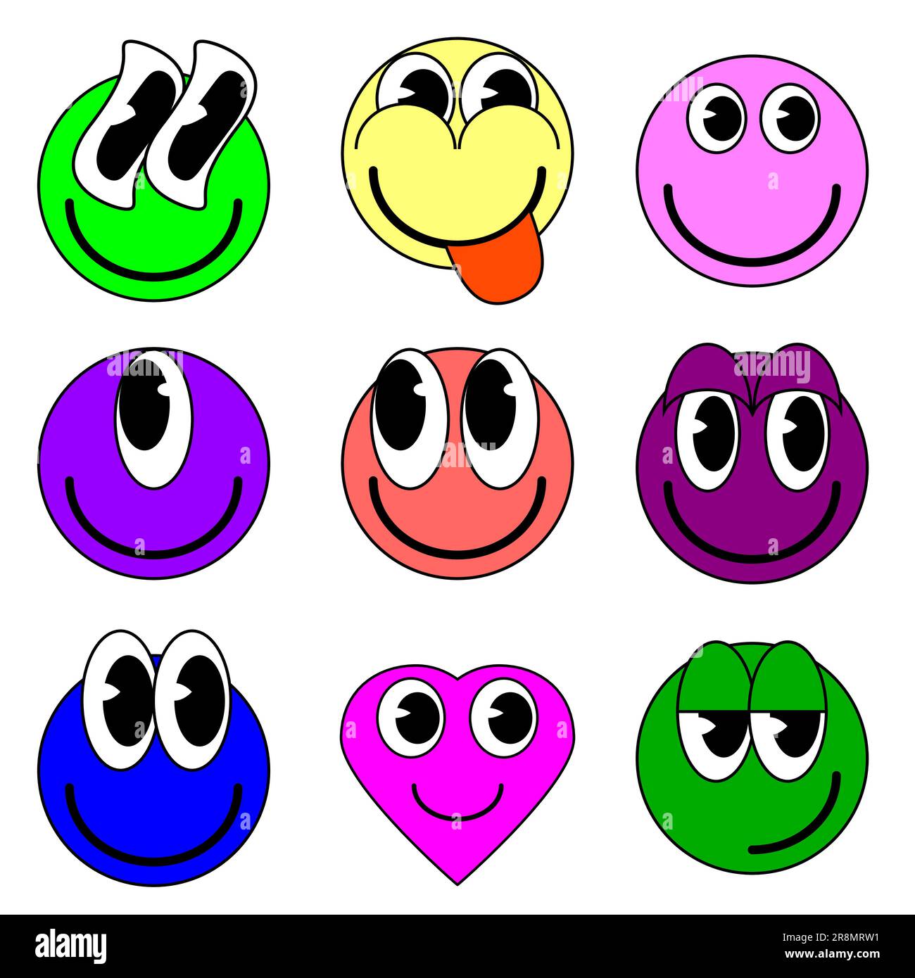 Cartoon Set of Groovy funny cartoon smile characters, vintage. Funky ...