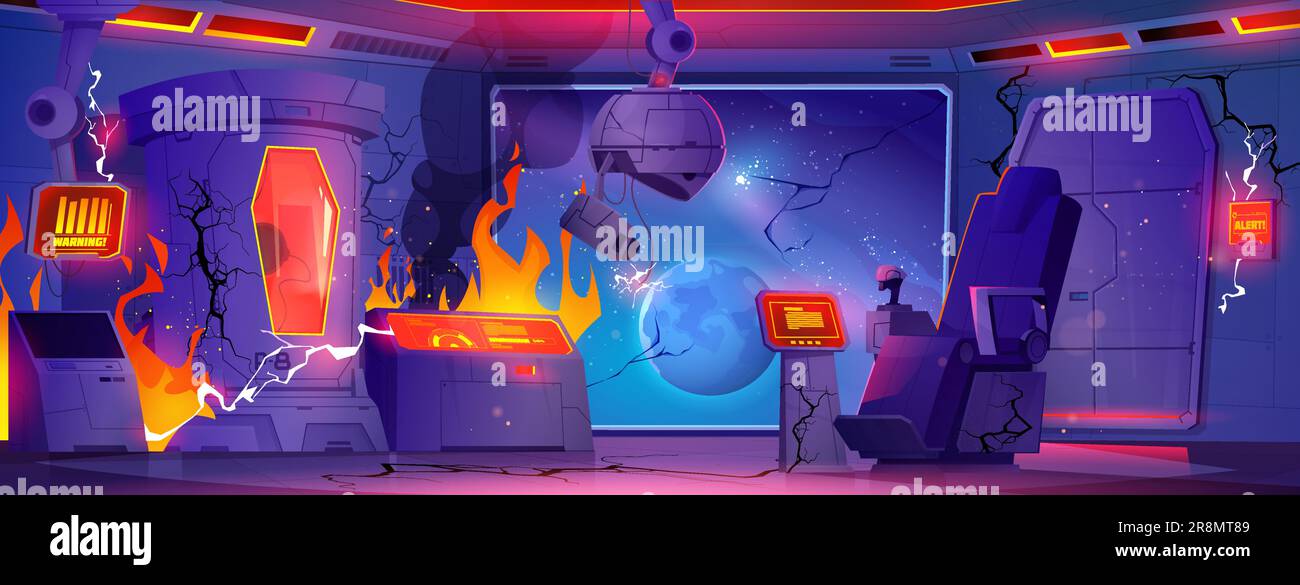 Fire smoke in cryogenic laboratory with capsule cartoon background ...