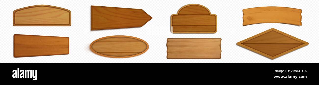 Realistic set of wooden plaques and signboards isolated on transparent ...