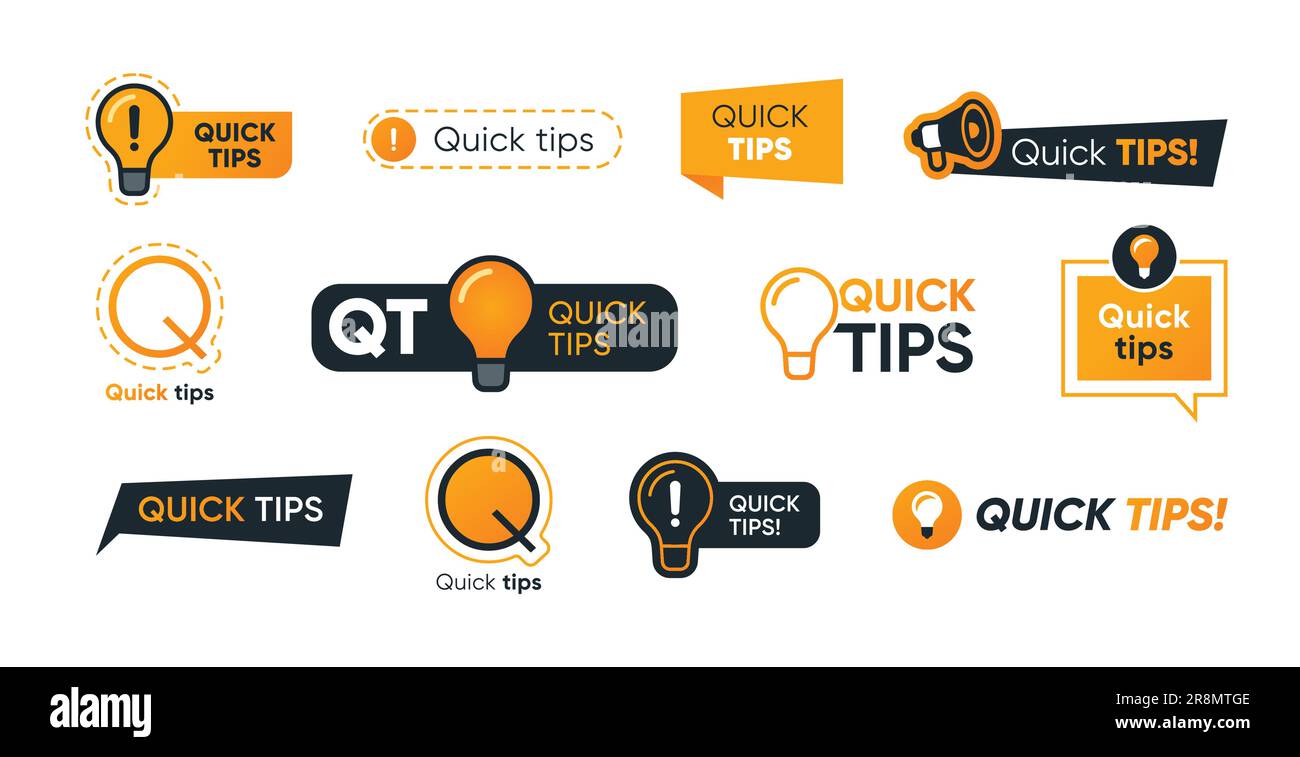 Quick tips letterings set Stock Vector Image & Art - Alamy