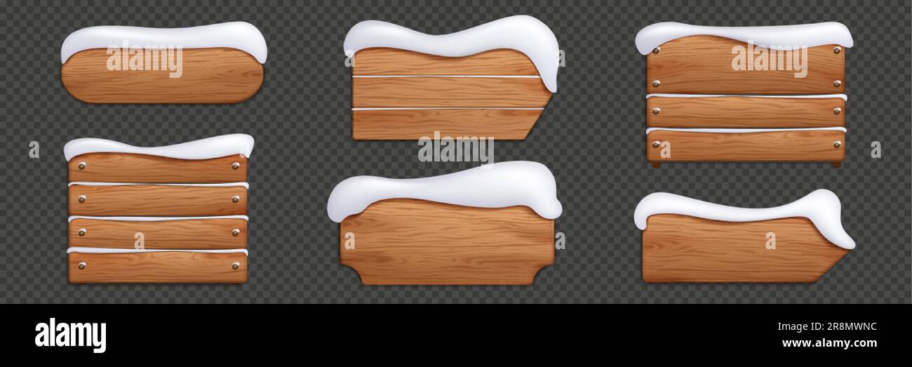 Winter wood sign board with snow vector banner. Christmas wooden ...