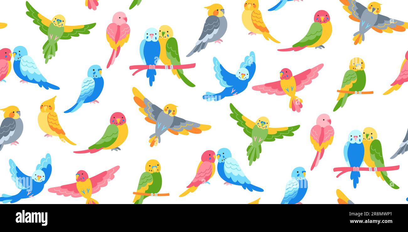 Exotic tropical parrot trendy seamless pattern. Colorful flying birds ...